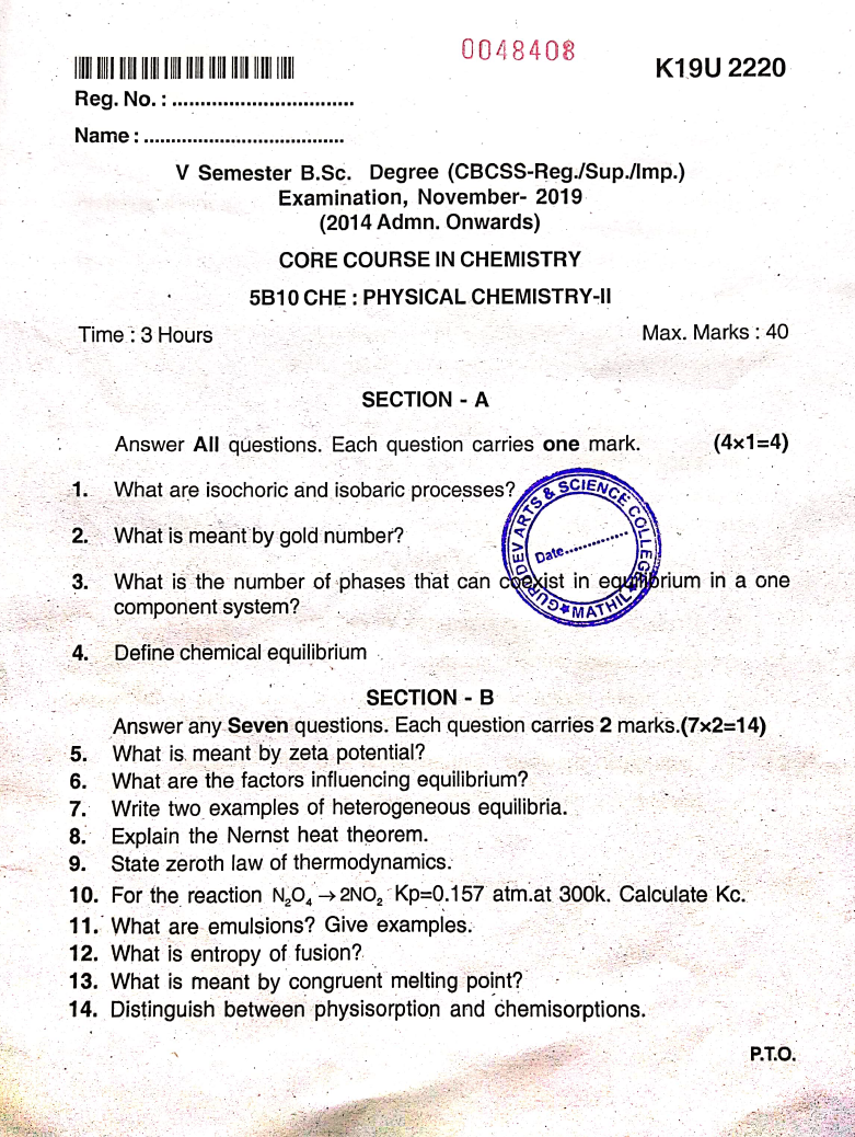 Kannur University B.Sc. Chemistry 5B 10 CHE: PHYSICAL CHEMISTRY - II ...