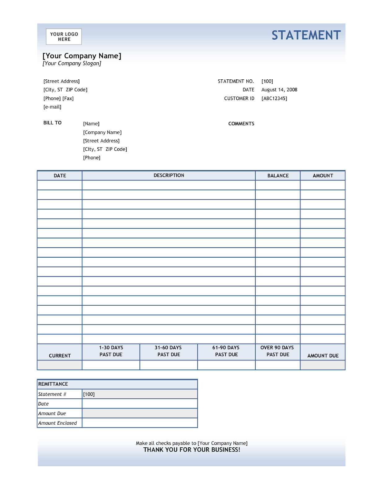 Billing Statement Template For Excel - Invoice Template