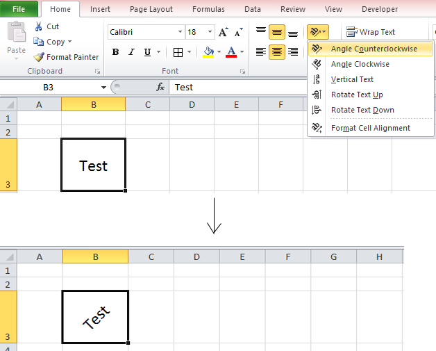 Knowledge Maker: Change the orientation of a text in excel 2010