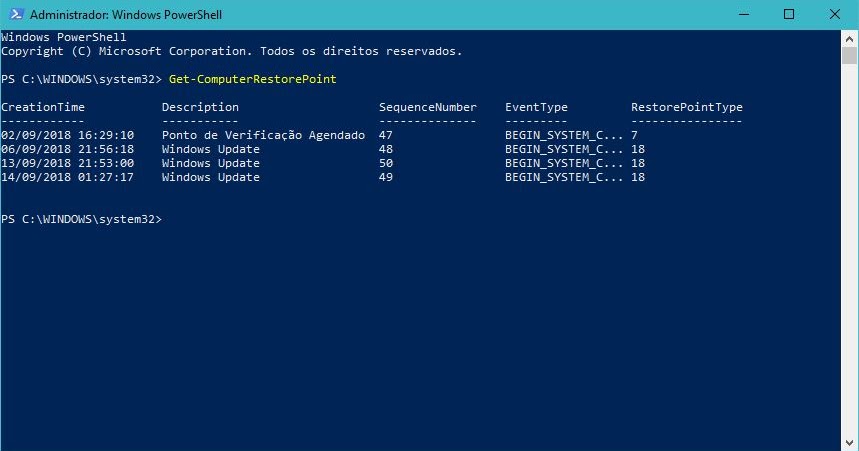 Magus Code: Verificar pontos de restauro do windows com linha de comando