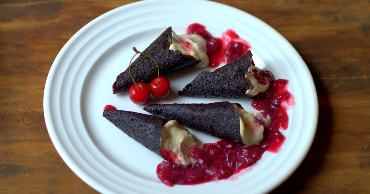 Cakes & More: Chocolate Tuiles With Cherry Diplomat Cream
