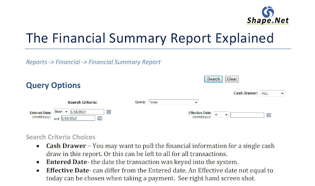 Shape.net Client Service: The Financial Summary Report Explained