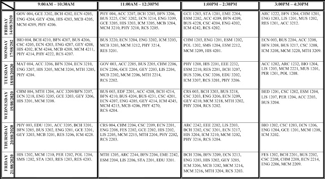 ACU Final Online Exam Timetable 2nd Semester 2019/2020 [UPDATED]