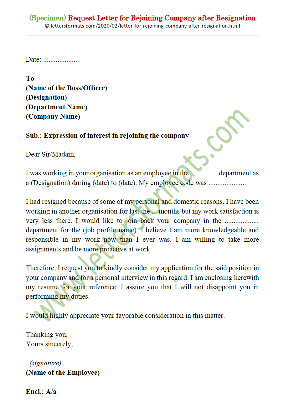 Sample Re Letter For Rejoining Company After Resignation Sample Re Letter For Rejoining Company After Resignation