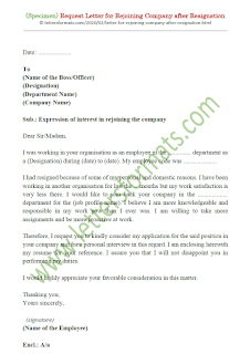 Sample Request Letter for Rejoining Company after Resignation