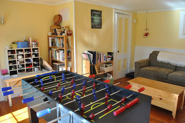 A peek at the rec room, an all-purpose room. ~ Like Mother Like Daughter