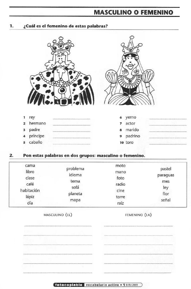 Unidad 2 - Masculino, femenino, singular y plural.