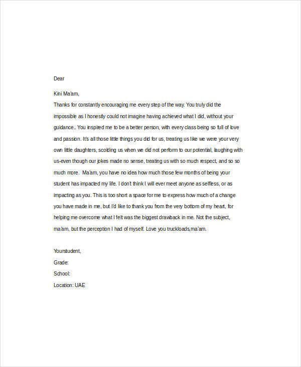 Friendly Thank You Letter Format - Birthday Letter