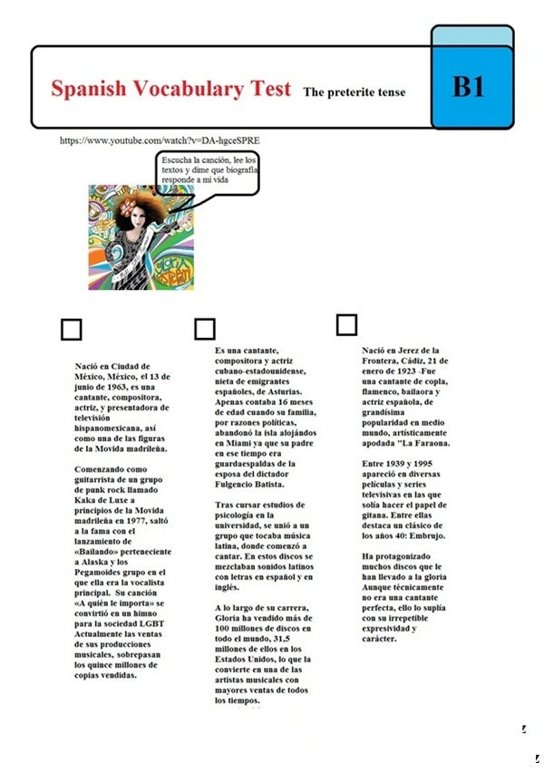 Spanish Test: Spanish Vocabulary Test Preterite Tense B1