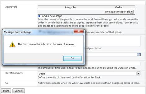 Ultimate Mantra of SharePoint: "The form cannot be submitted because of ...