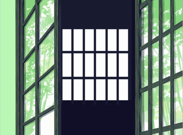 How to draw a glass window surrounded by trees - Draw Lines Art