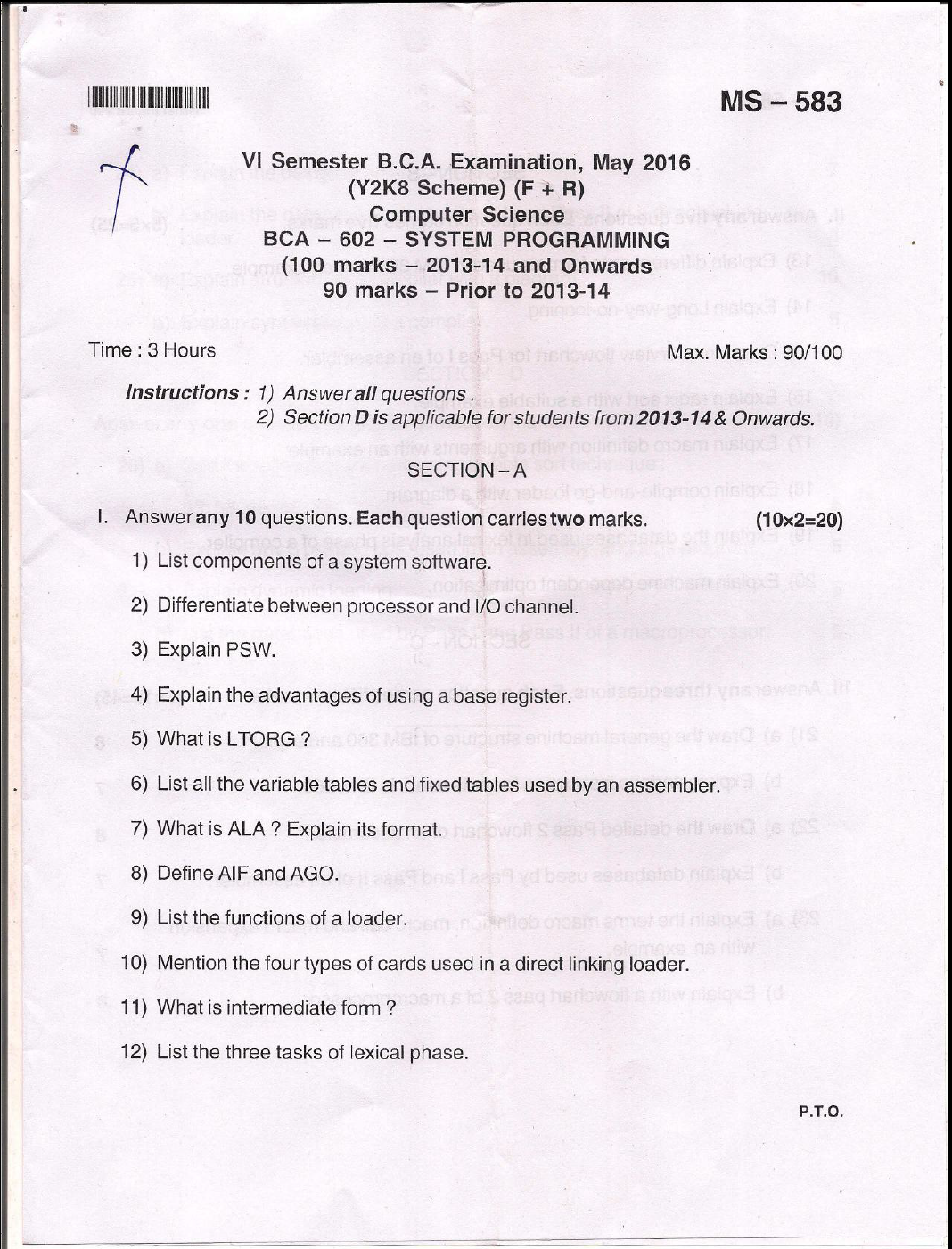 Bangalore University Bca Computer Science Bca 602 System Programming May 2016 Question