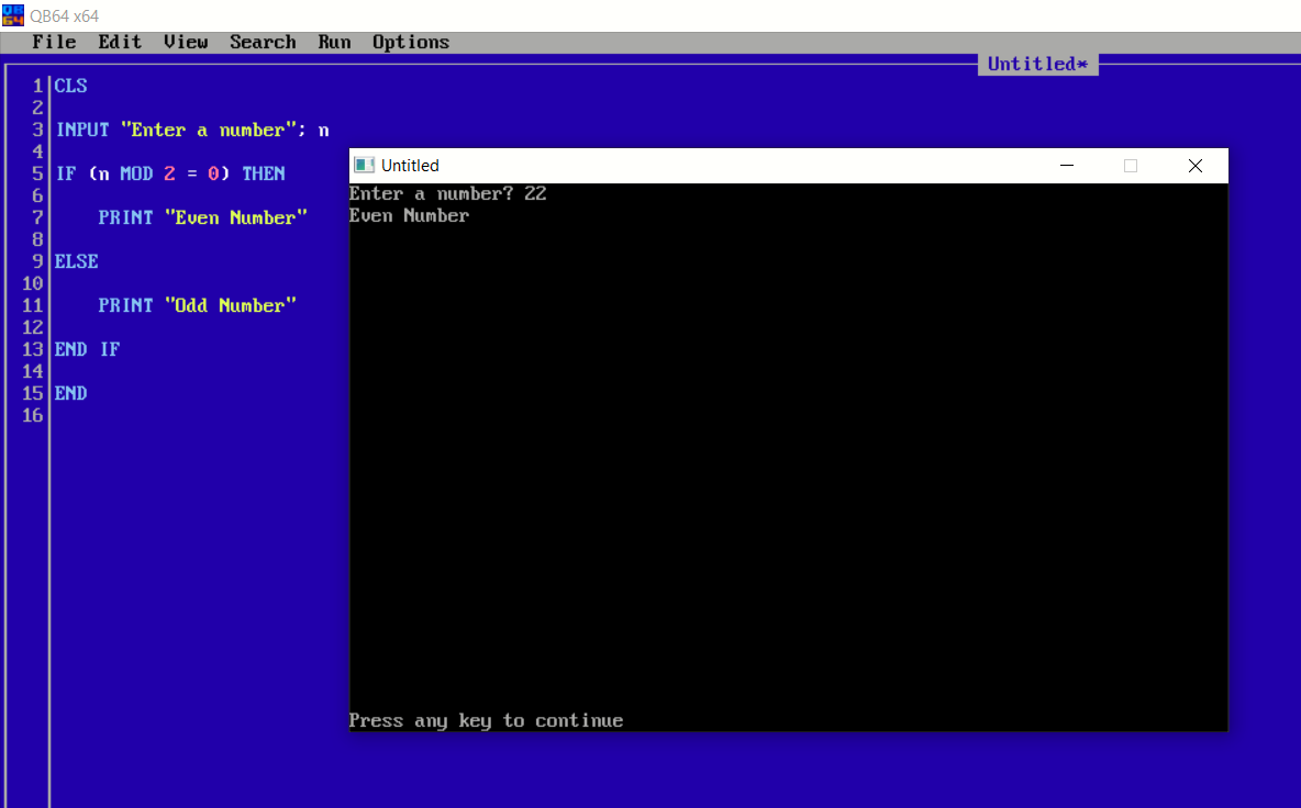 QBASIC Program for Odd & Even Number