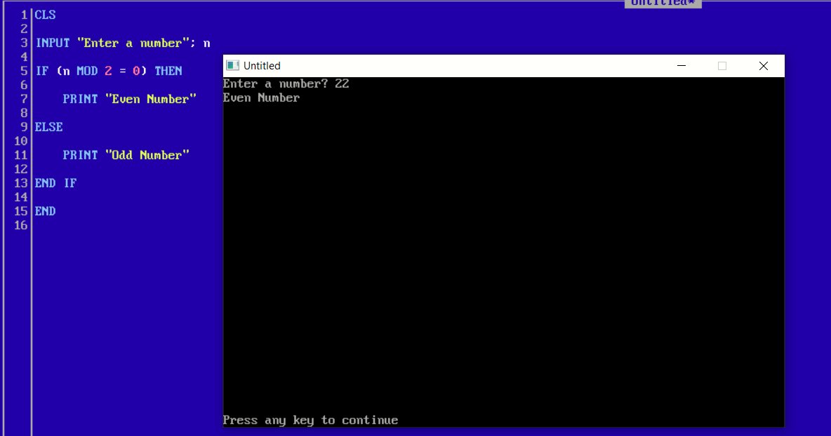 QBASIC Program for Odd & Even Number