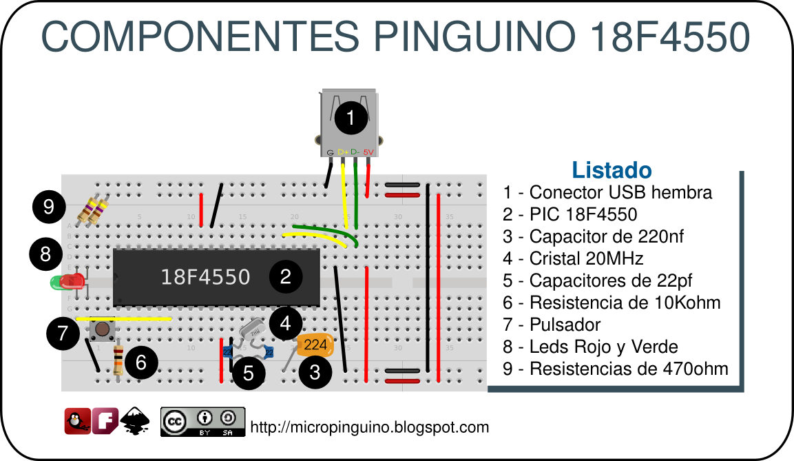 Electrónica Y Programación: Montaje Pinguino 18F4550 Protoboard