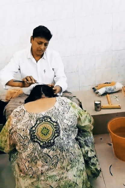 Janhavi's headshave in temple - A marriage ritual