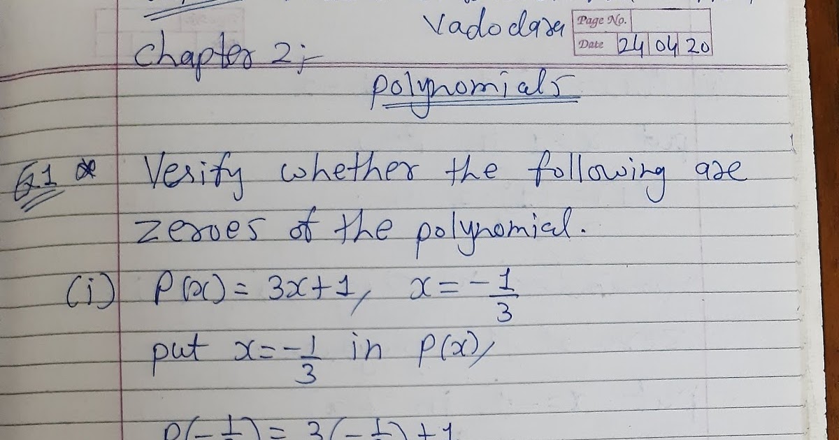 Math grade 9th Chapter 2 Polynomial 24/04/20 class work