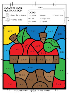 An Apple For The Teacher: Fall Color By Number Worksheets