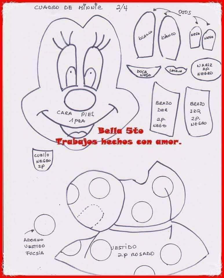 Aplique de feltro Minnie: Molde Gratuito - Ver e Fazer