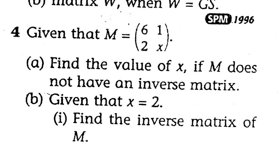 aay TUITION : F5 Math (7/5/2020) - Chapter 4 matrices - Subjective Question