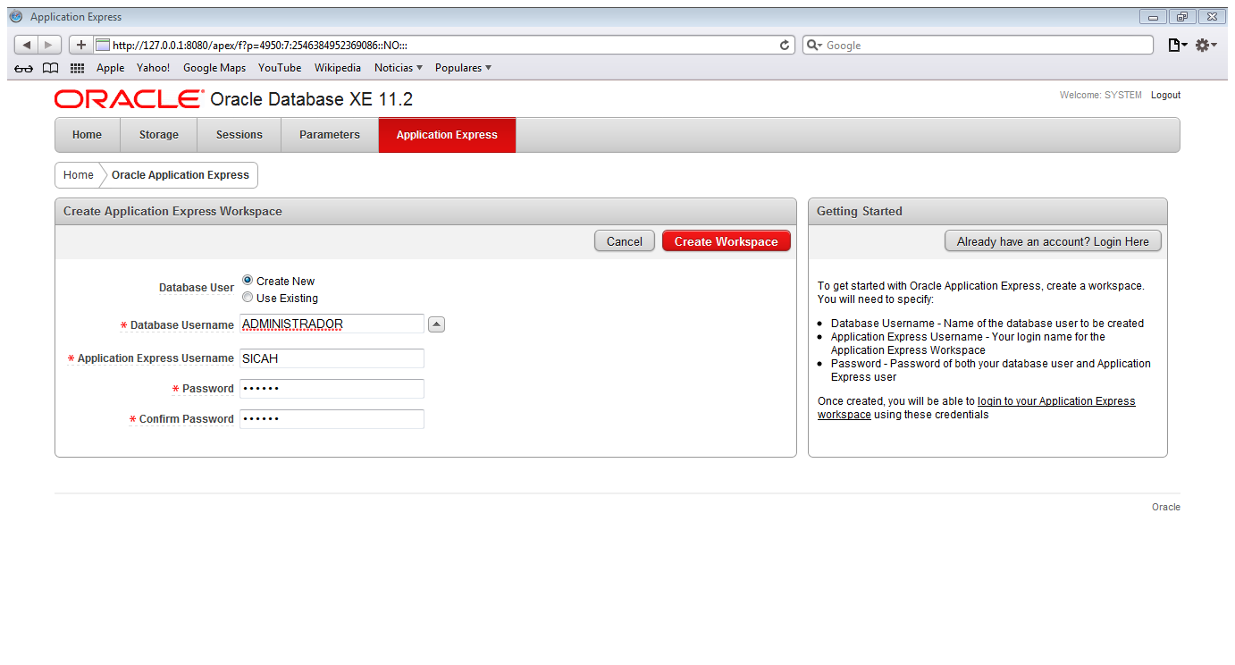 Bases De Datos Relacionales Creación Workspace En Oracle 11g Xe