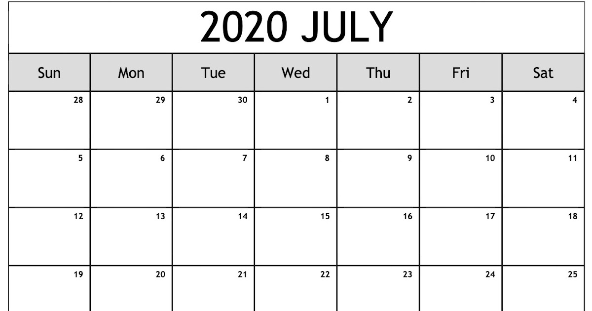 July Calendar 2020 Printable
