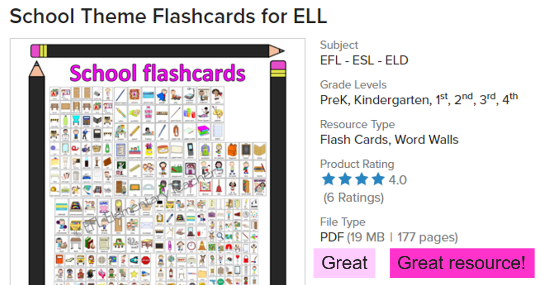 EFL Elementary Teachers: School unit flashcards for ESL students