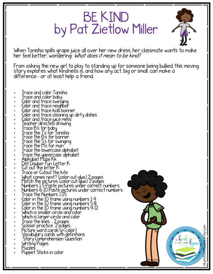 BE KIND BOOK UNIT ABOUT KINDNESS ~ Book Units by Lynn