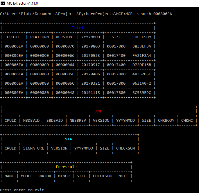 Mcextractor - Intel, Amd, Via & Freescale Microcode Extraction Tool ...