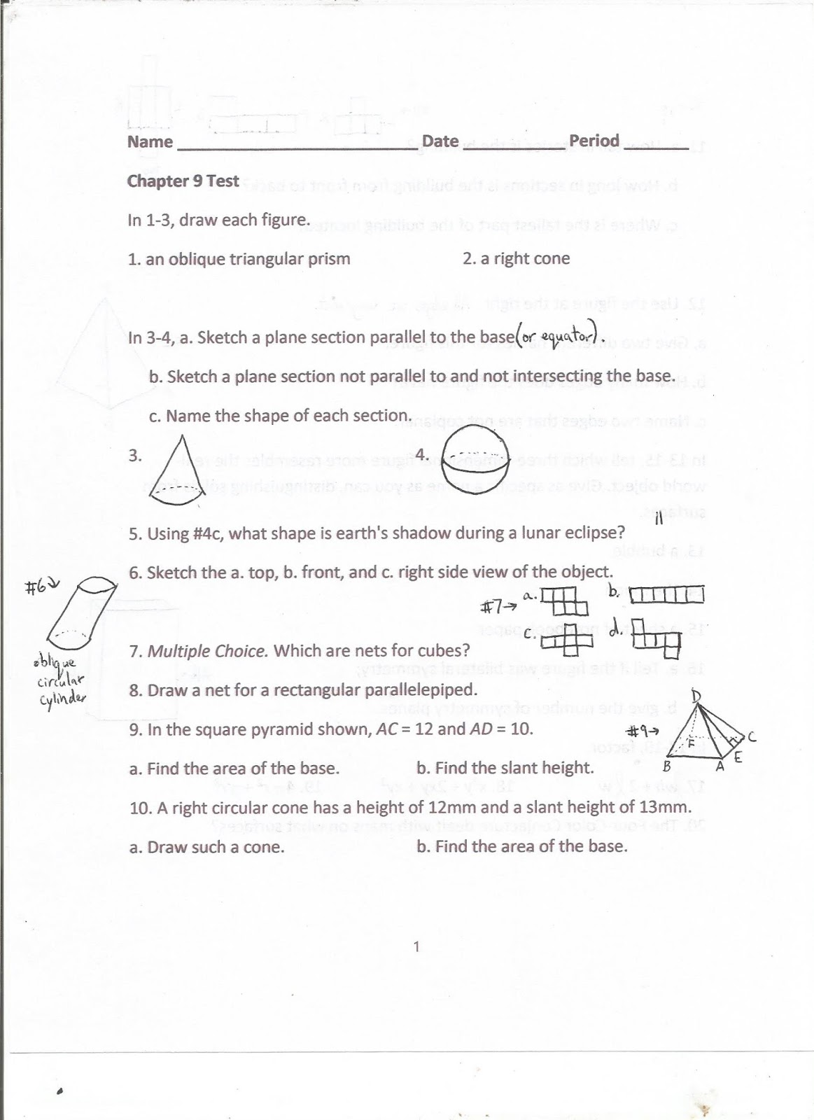 Geometry, Common Core Style: Chapter 9 Test (Day 100)