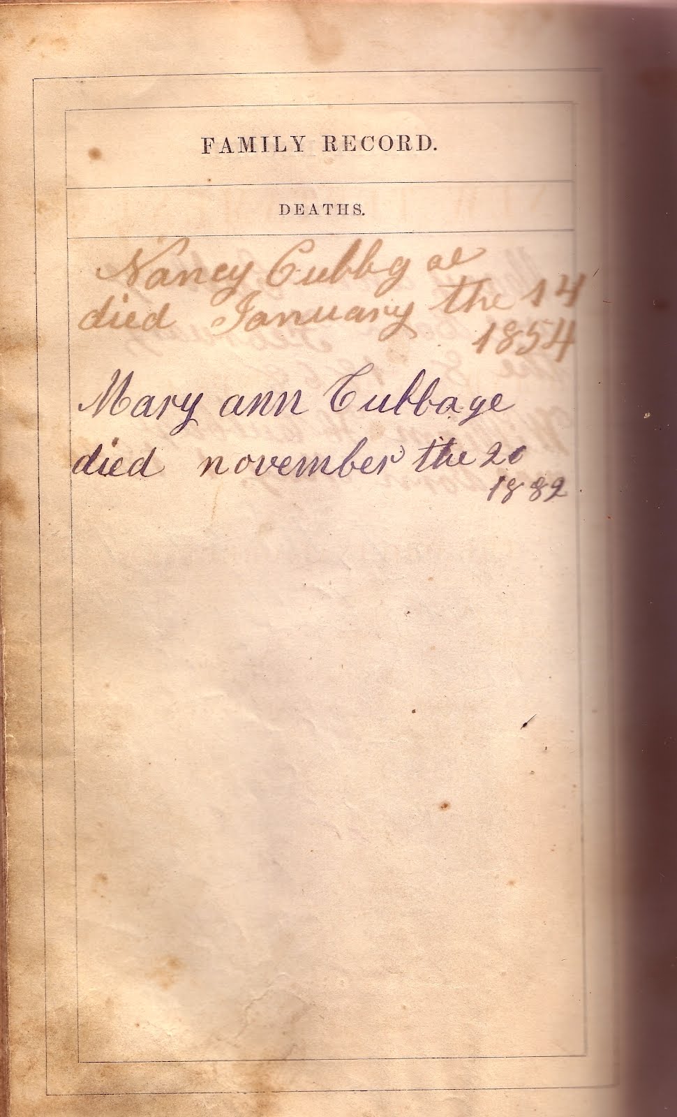 Cubbage Genealogy: Tombstone Tuesday - Sarah & Mary Cubbage