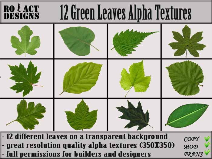 Ro!Act Designs: ..::RO!ACT::..DESIGNS 12 Green Leaves Alpha Textures