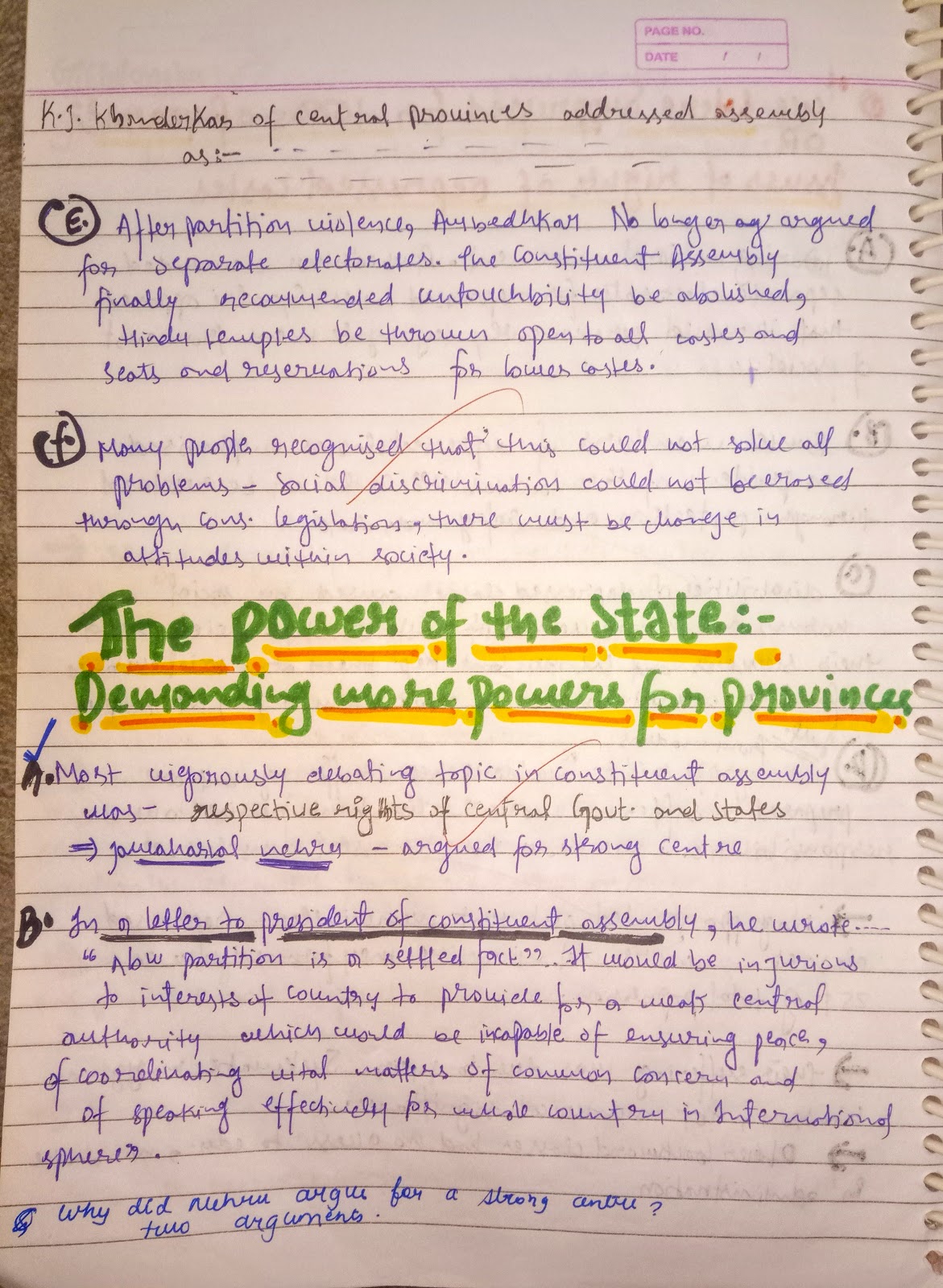 Handwritten Notes of FRAMING THE CONSTITUTION - History - Class 12th ...