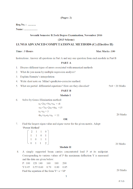Kerala University B Tech Advanced Computational Methods ( C ) November ...