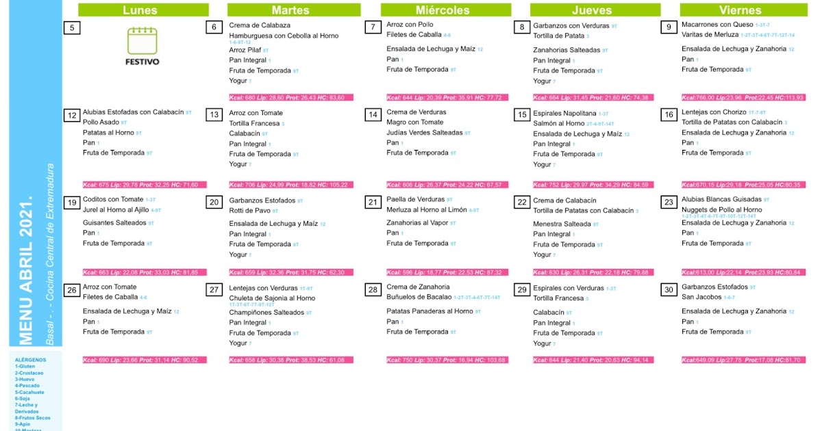 C.E.I.P. PEDRO DE VALENCIA (ZAFRA): Menús de abril. (Normal y especiales)