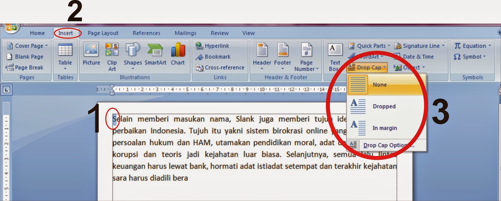 TEKNOLOGI INFORMATIKA DAN KOMUNIKASI SMAZGA: Fungsi Drop Cap