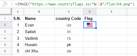 Insert country flag inside google sheet's cell