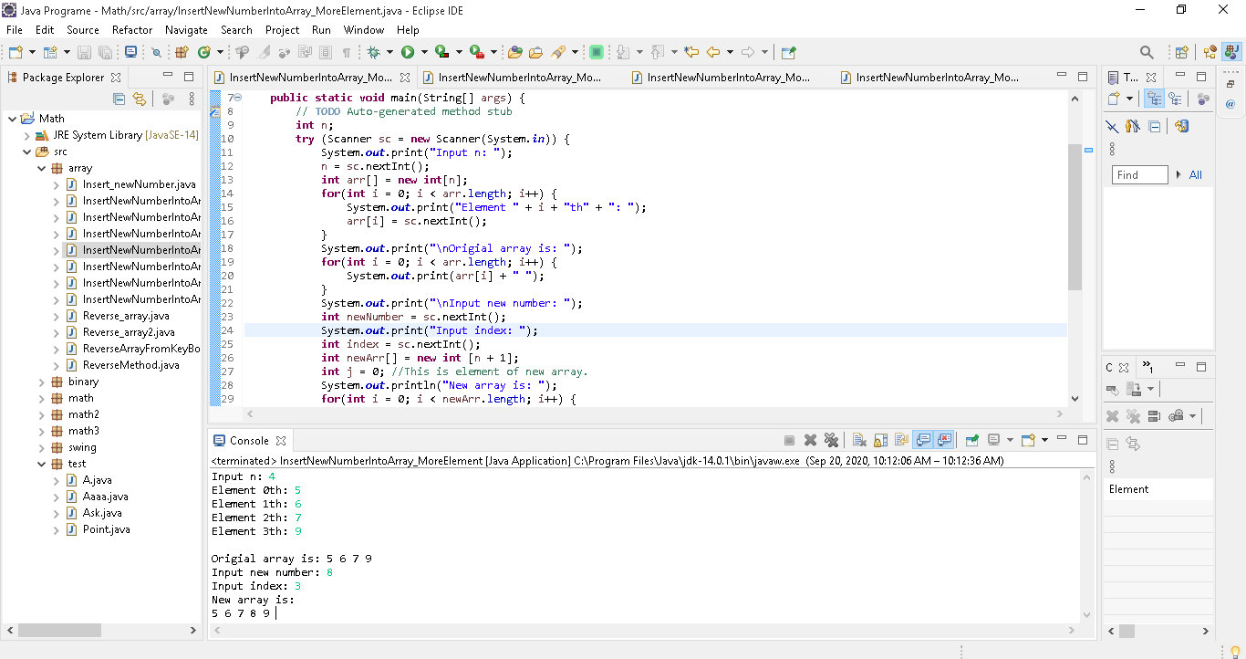 Insert New Number Into Array More Element In Java