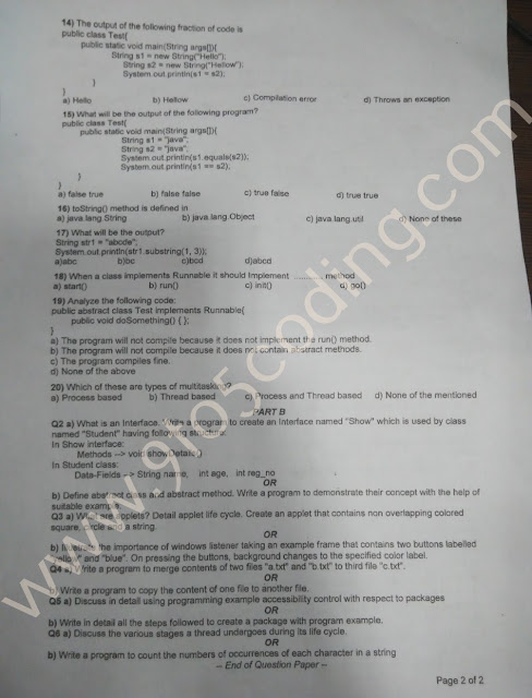 CSE-310 | Programming in JAVA | Lpu End Term Question Paper