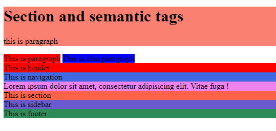 Using Section and Semantic tags in html