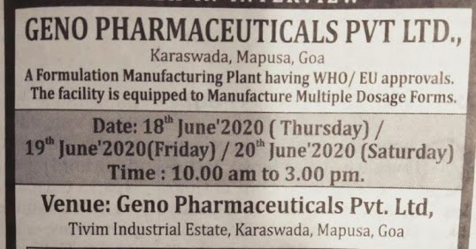 UDYOG ADDA: Geno Pharmaceuticals Pvt. Ltd - Walk-Ins for Freshers ...
