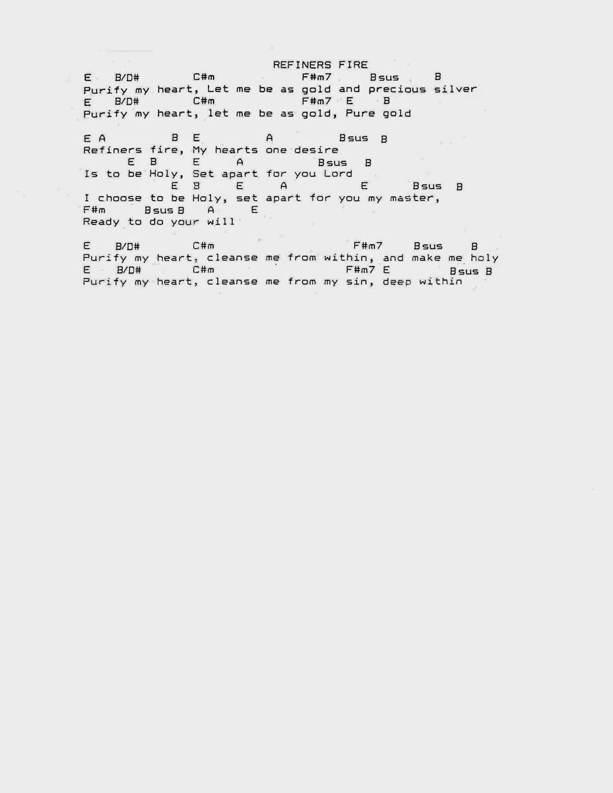 Worship Lead Sheets: Refiner's Fire - Brian Doerksen