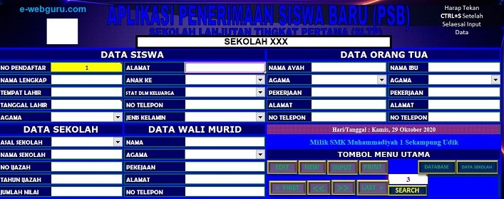 Aplikasi Rekap Siswa Baru Sesuai Dapodik (Excel:Mudah Diedit)
