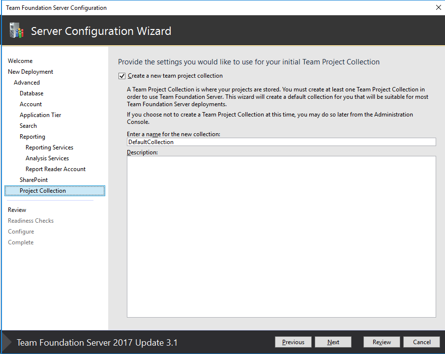 Team Foundation Server 2017 安裝筆記