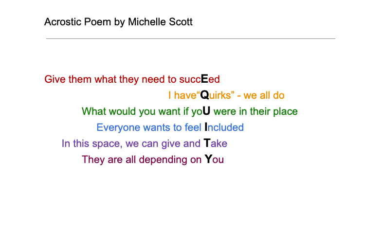 Mme Scott's Junior Class : Acrostic poem about learning/teaching with a ...
