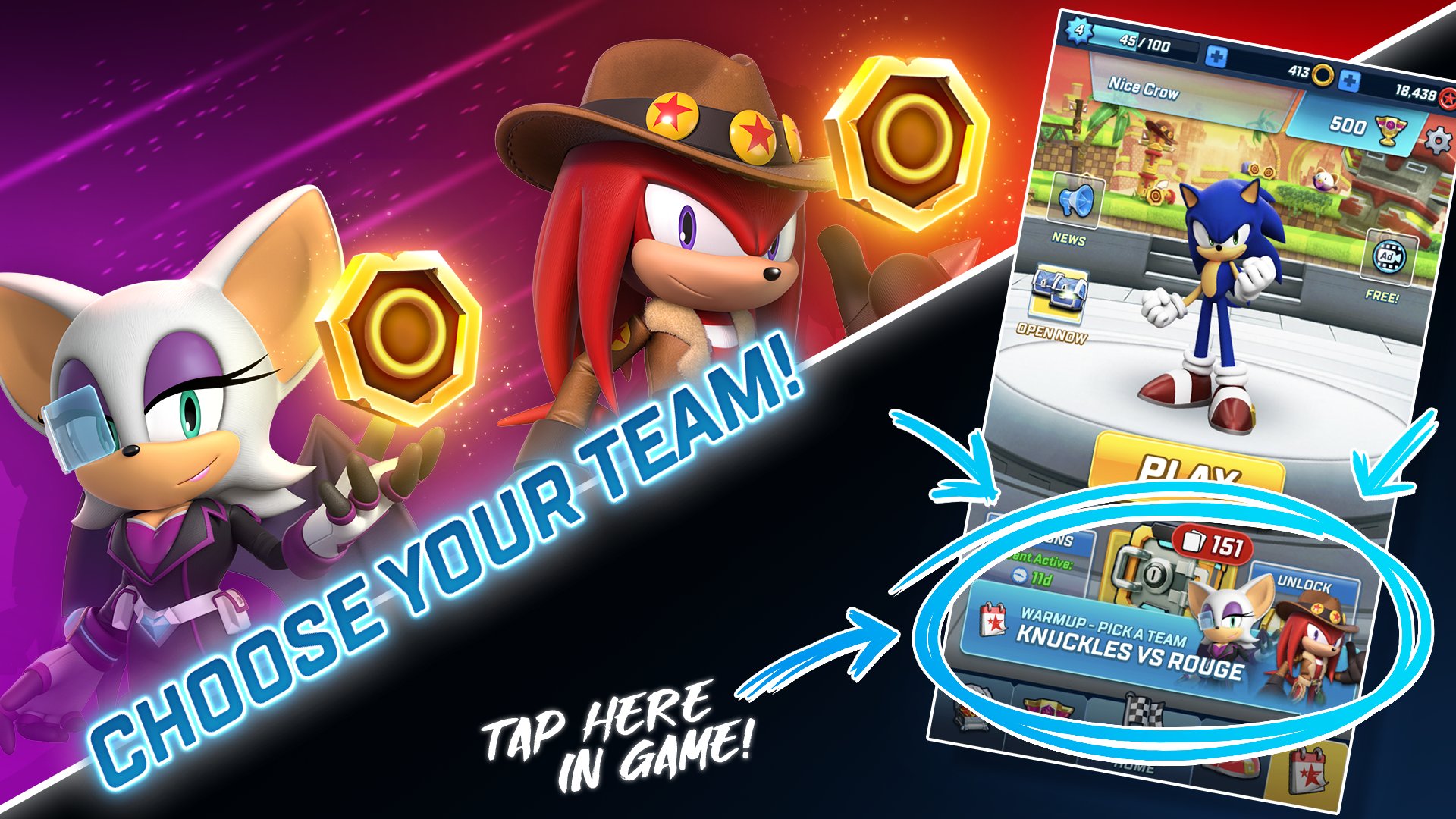 COMIENZA EL EVENTO "KNUCKLES VS. ROUGE" EN SONIC FORCES: SPEED BATTLE