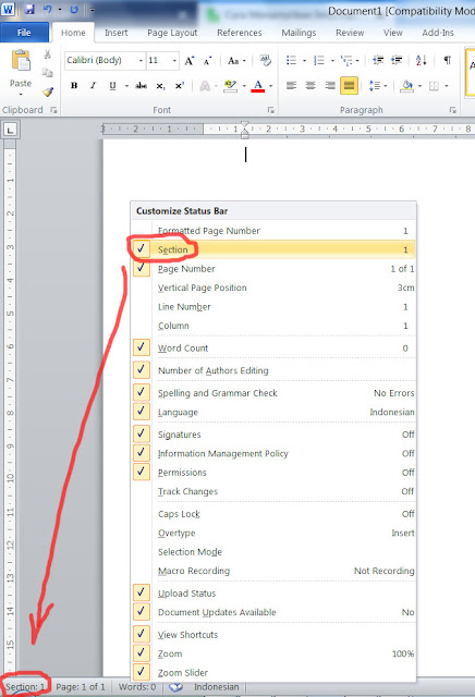 Cara Melihat Section pada Microsoft Word - Belajar Microsoft Word