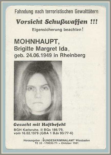 Unknown Gender History: Brigitte Mohnhaupt, Terrorist Serial Assassin ...