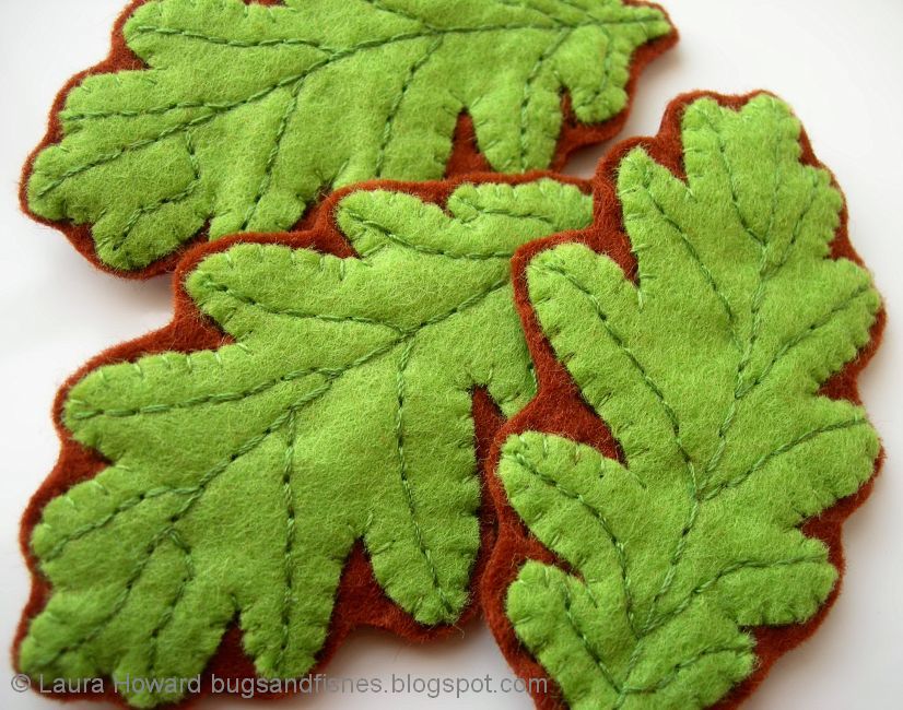 Bugs and Fishes by Lupin: How To: Embroidered Felt Oak Leaf Brooches