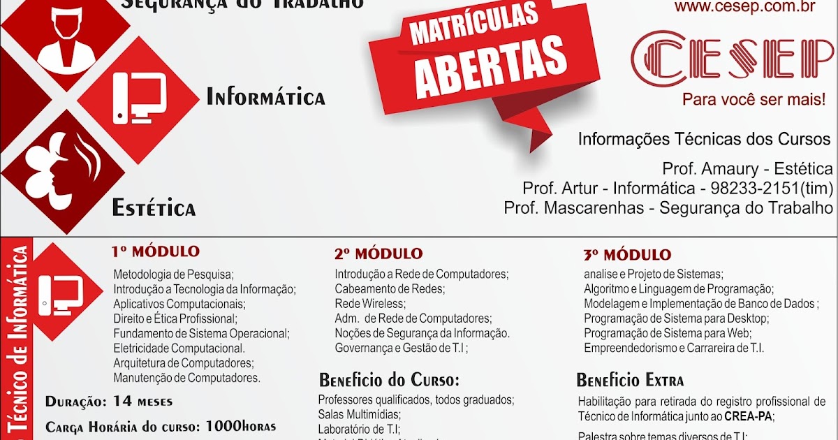 Valorizando o profissional de TI no Pará: CURSOS TÉCNICOS CESEP